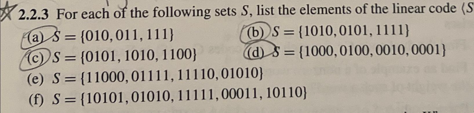 Solved 2.2.3 ﻿For each of the following sets S, ﻿Find a | Chegg.com