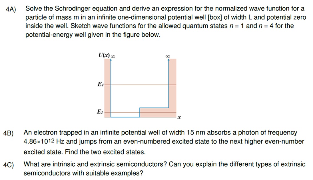 4A) ﻿Solve the Schrodinger equation and derive an | Chegg.com