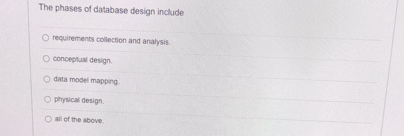 Solved The phases of database design includerequirements | Chegg.com