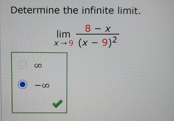 Solved Determine the infinite limit. lim In(x2 – 36) X 6+ o | Chegg.com