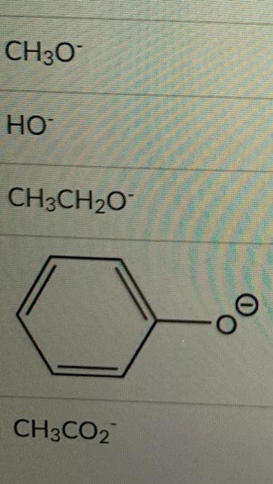 Solved CH30- НО- CH3CH20- © CH3CO2 | Chegg.com