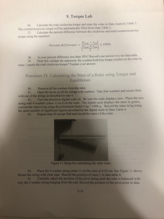 9. TORQUE LAB Date: Name: Procedure I & II Torque | Chegg.com