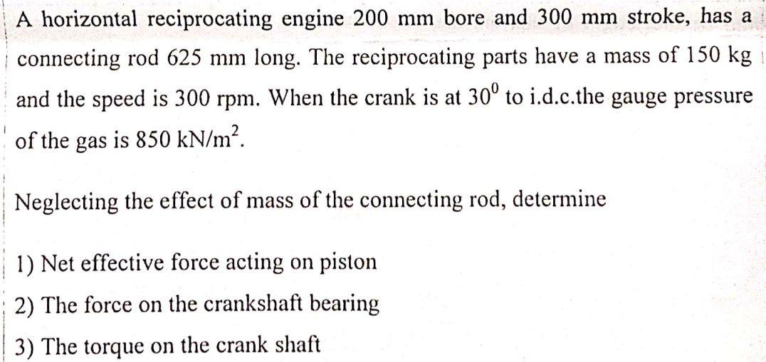 Solved A horizontal reciprocating engine 200mm ﻿bore and | Chegg.com