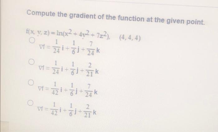 Solved Compute the gradient of the function at the given | Chegg.com