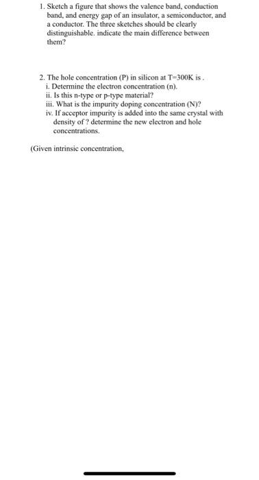 Solved 1. Sketch a figure that shows the valence band, | Chegg.com