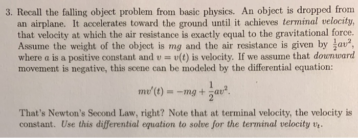 Solved 3 Recall The Falling Object Problem From Basic