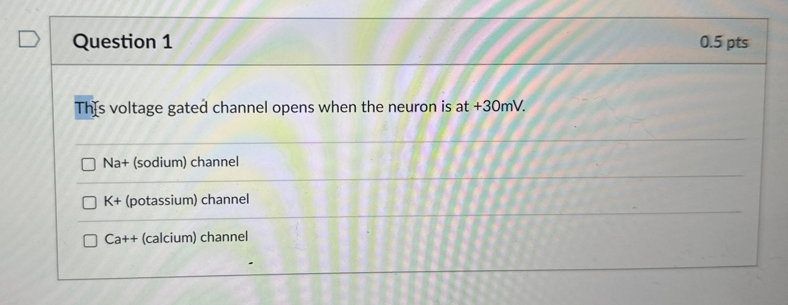 Solved Question 10.5ptsThis voltage gated channel opens when | Chegg.com