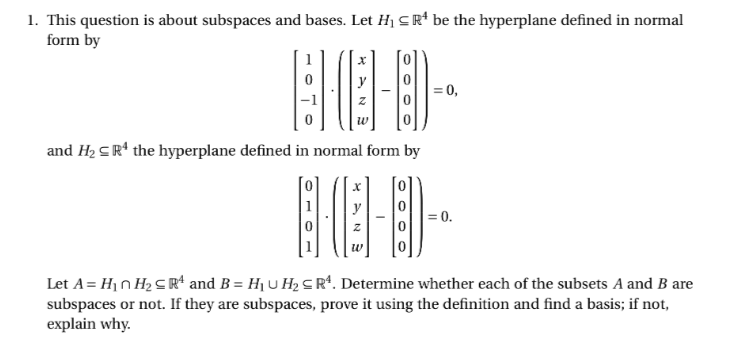 Solved This question is about subspaces and bases. Let | Chegg.com