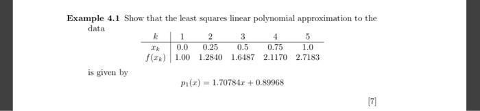 Solved Example 4.1 Show that the least squares linear | Chegg.com