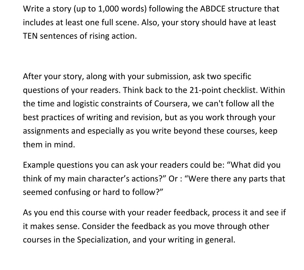 Solved Write a story (up to 1,000 words) following the ABDCE | Chegg.com