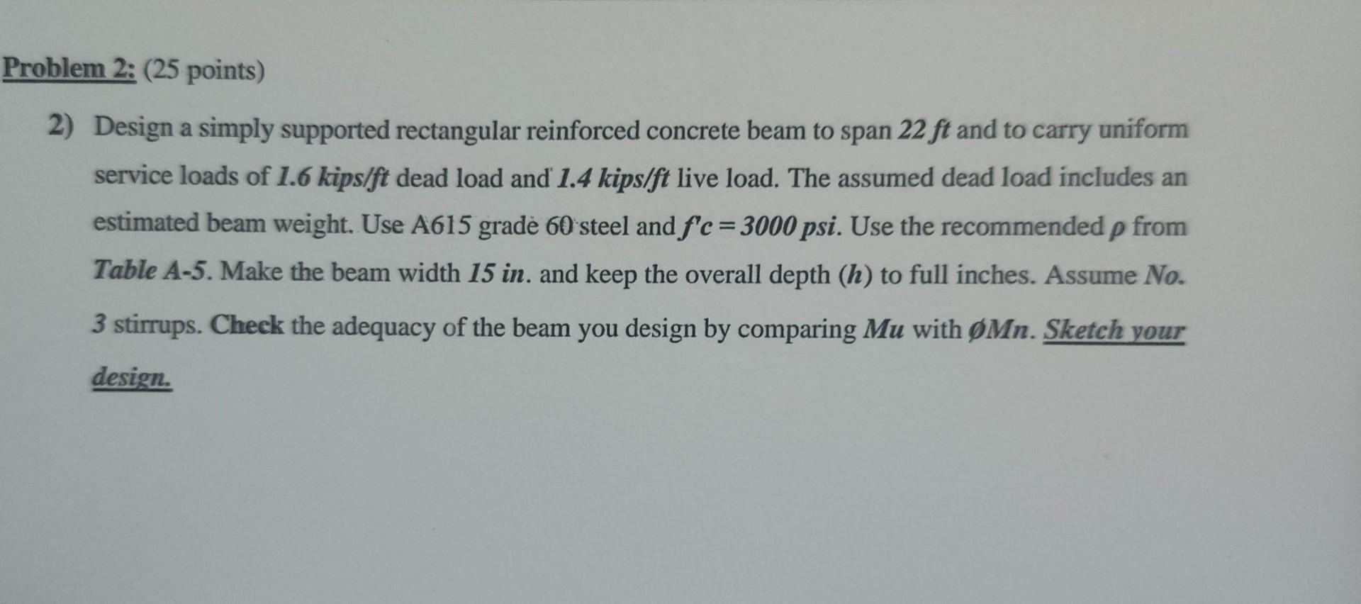 Solved 2) Design a simply supported rectangular reinforced | Chegg.com