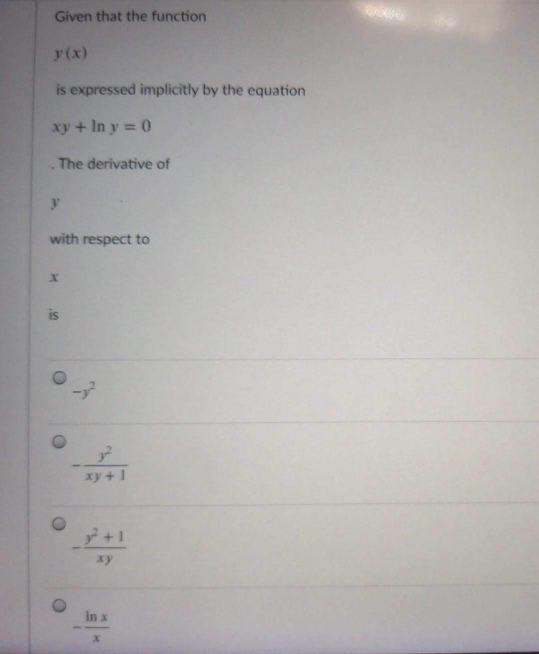 Solved Given that the function y (x) is expressed implicitly | Chegg.com