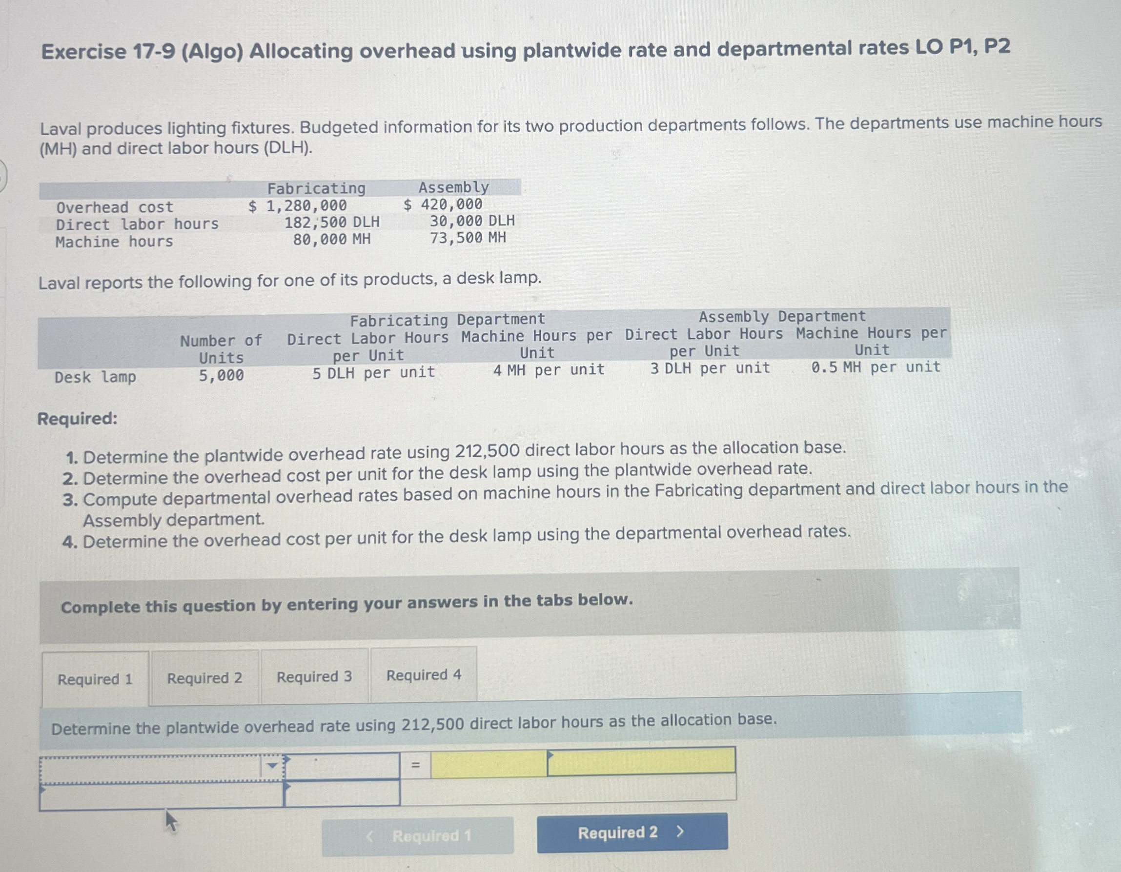 Solved Exercise 17-9 (Algo) ﻿Allocating overhead using | Chegg.com