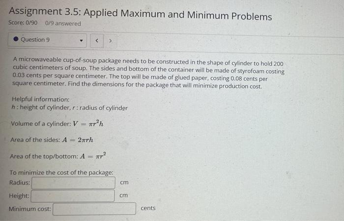 Solved Assignment 3.5: Applied Maximum and Minimum Problems | Chegg.com