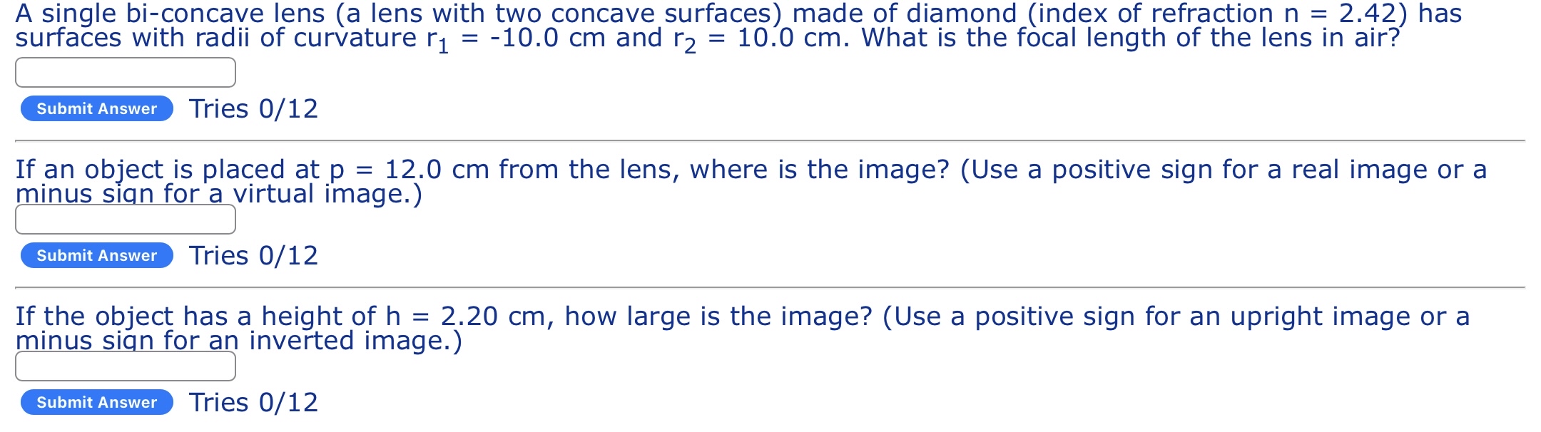 Solved A single bi-concave lens (a lens with two concave | Chegg.com