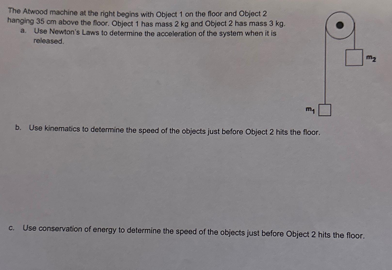 Solved The Atwood machine at the right begins with Object 1 | Chegg.com