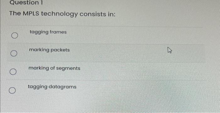 Solved The MPLS technology consists in: tagging frames | Chegg.com