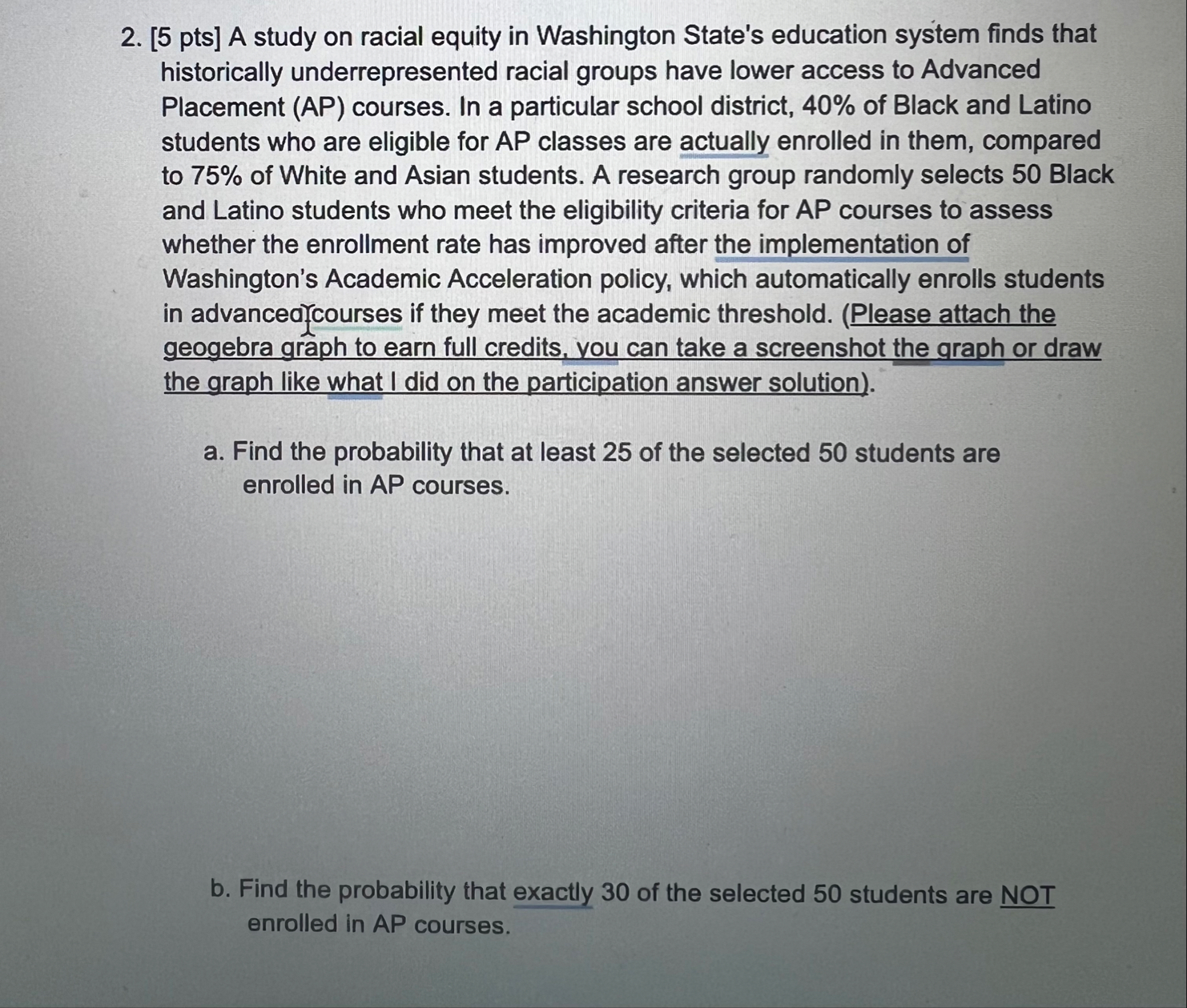 Solved A study on racial equity in Washington State's | Chegg.com