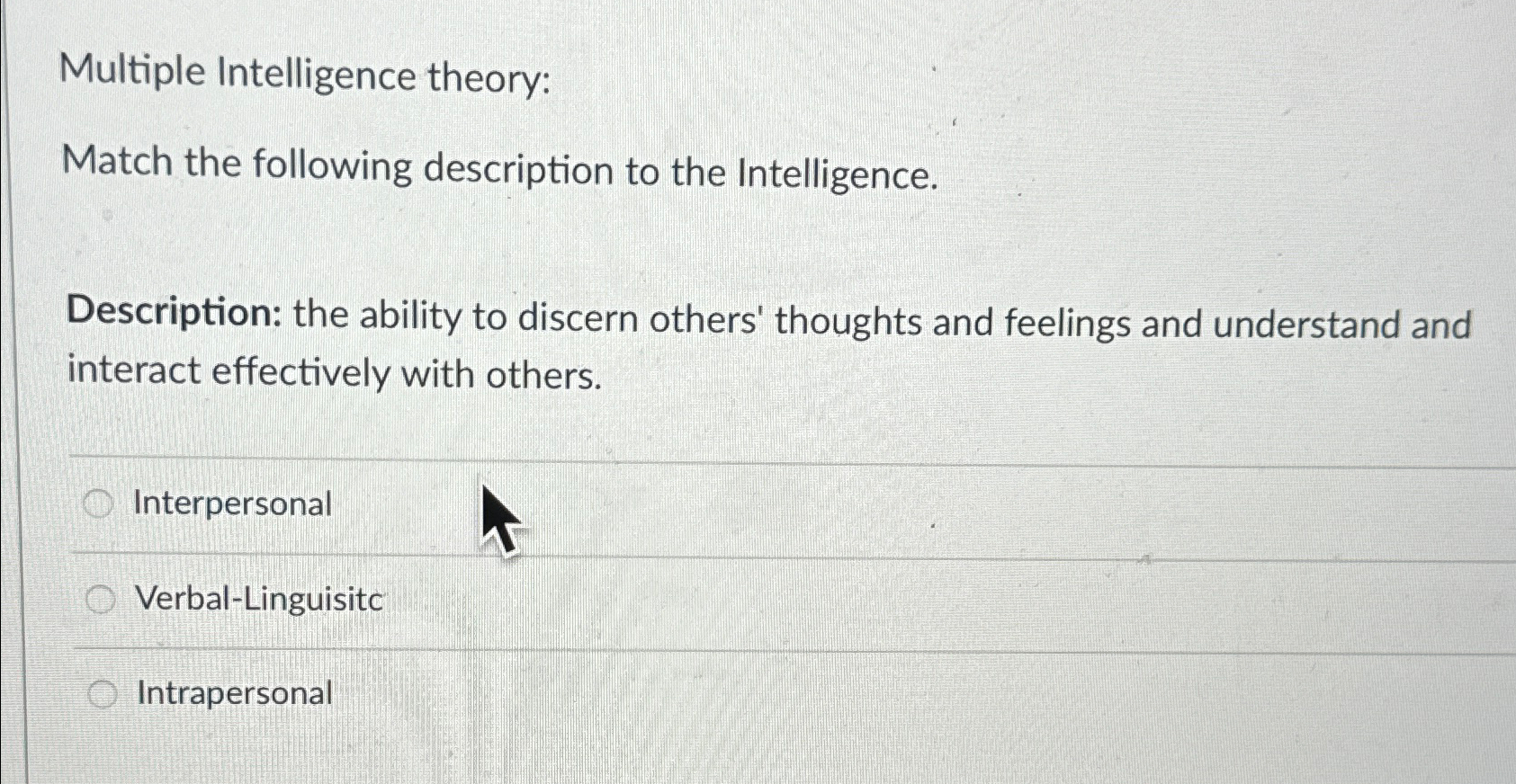 Solved Multiple Intelligence theory:Match the following | Chegg.com