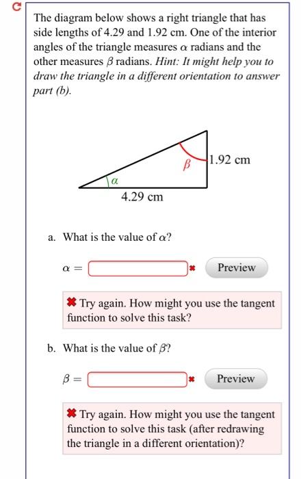 Solved The diagram below shows a right triangle that has | Chegg.com