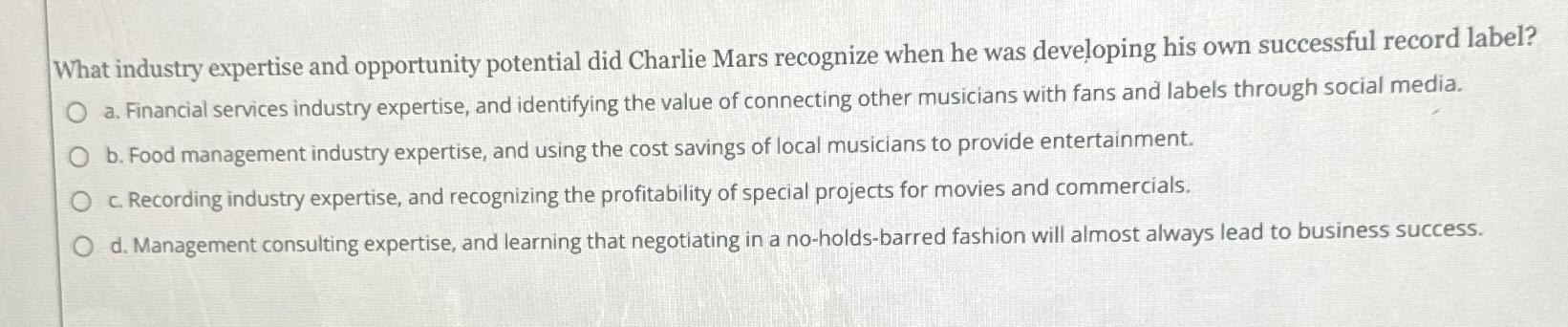 Solved What industry expertise and opportunity potential did | Chegg.com