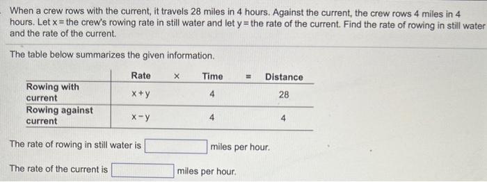 Solved When a crew rows with the current, it travels 28 | Chegg.com