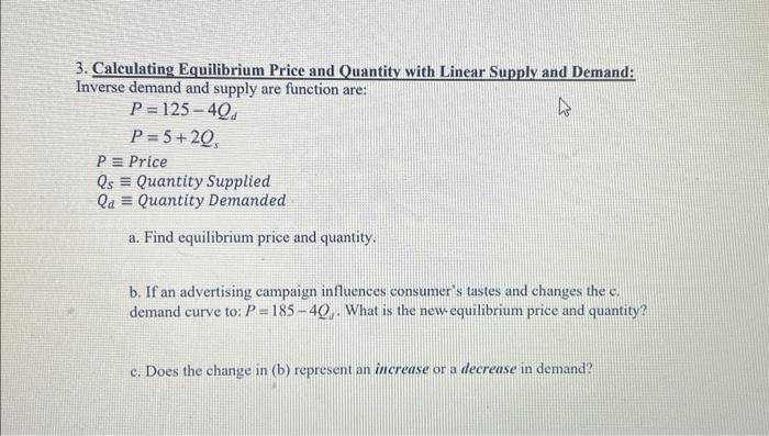 Solved 3. Calculating Equilibrium Price and Quantity with | Chegg.com