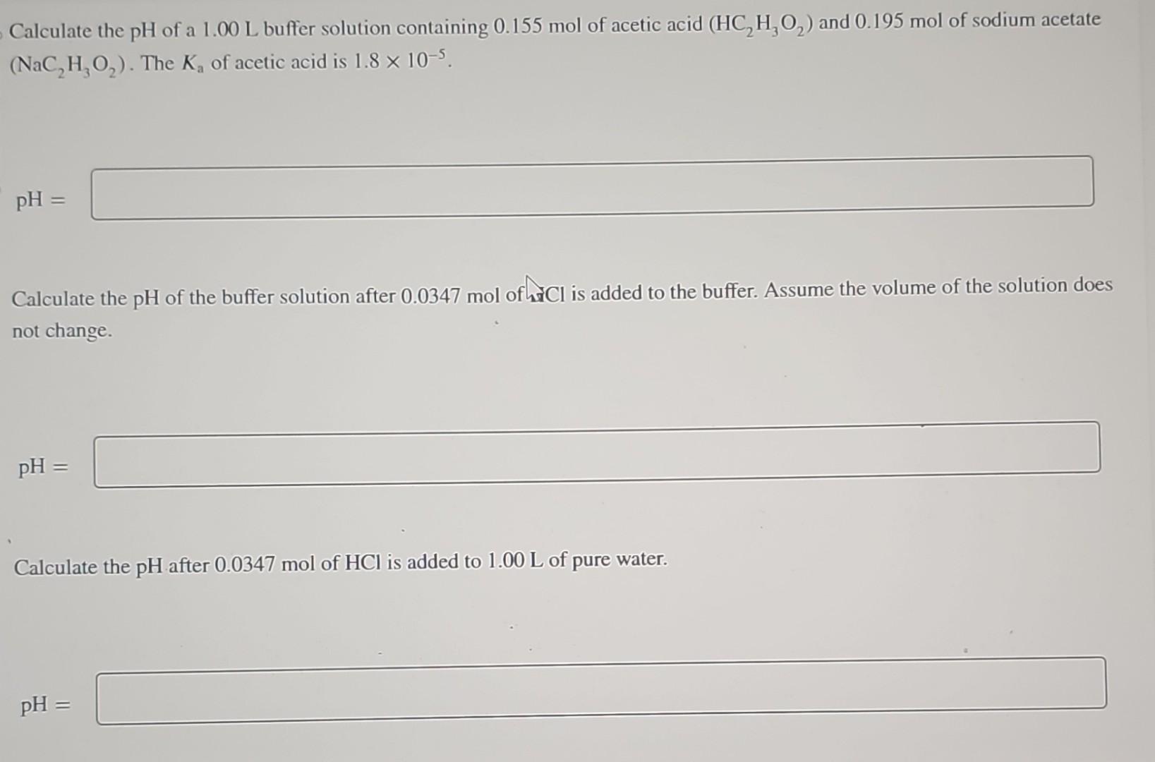 Solved Calculate the pH of a 1.00 L buffer solution | Chegg.com