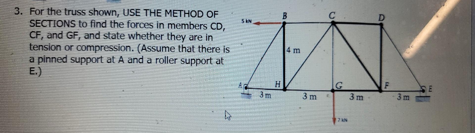 Solved 3. For the truss shown, USE THE METHOD OF SECTIONS to | Chegg.com