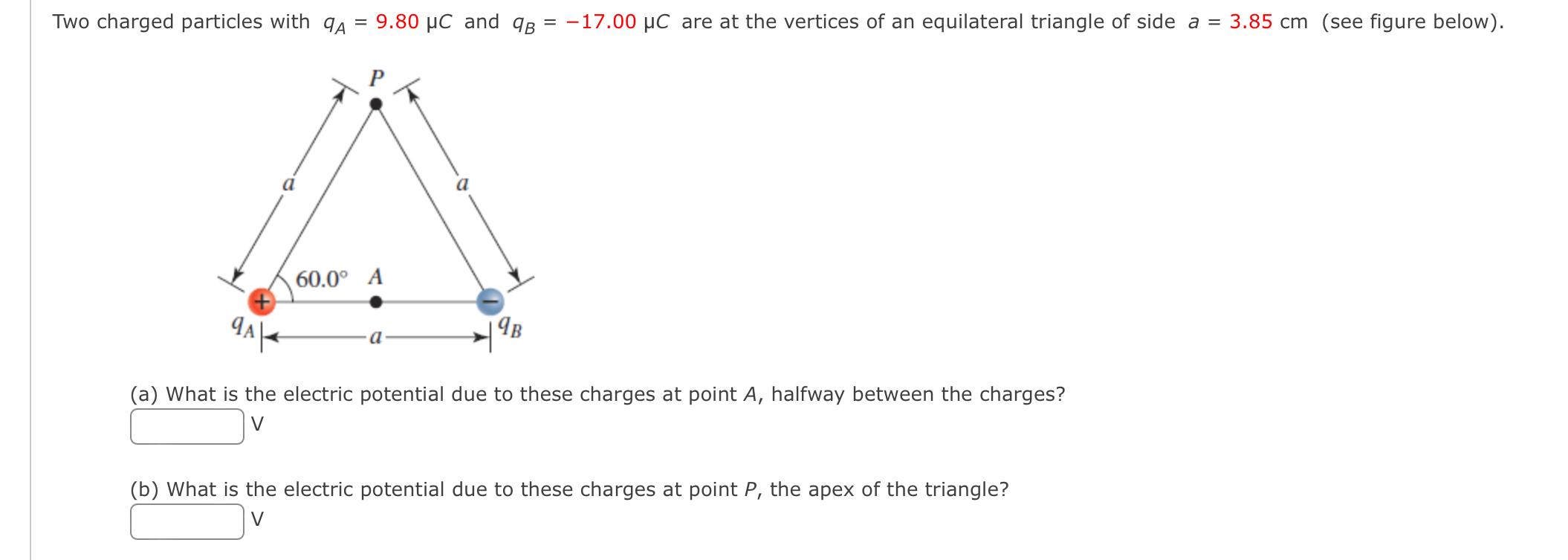 Solved Two charged particles with qA=9.80μC ﻿and qB=-17.00μC | Chegg.com