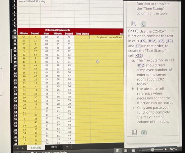 function to complete the "Time Stamp" column of the | Chegg.com