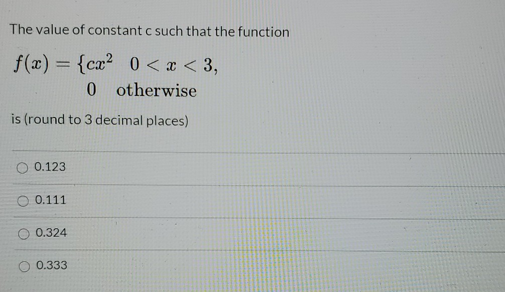 Solved The value of constant c such that the function f(x) = | Chegg.com