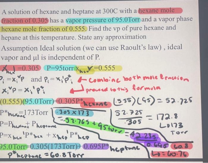 Solved A solution of hexane and heptane at 300C with a | Chegg.com