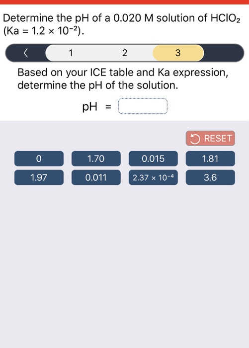 Solved Determine the pH of a 0.020 M solution of HClO2 (Ka = | Chegg.com