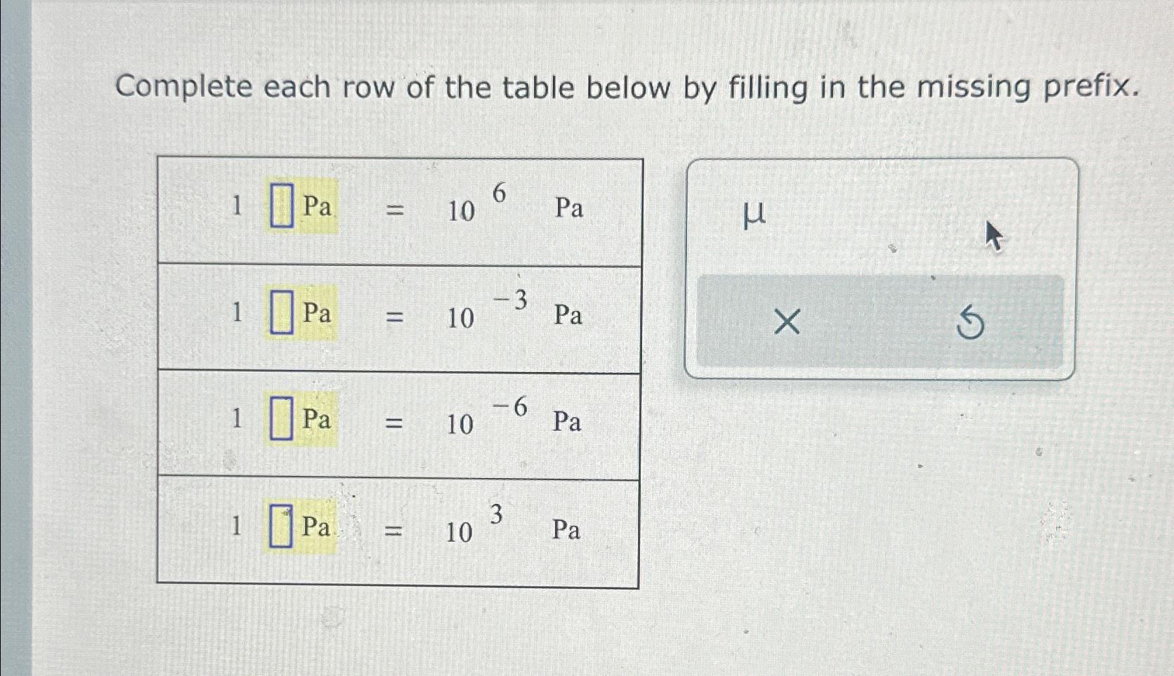 Solved Complete each row of the table below by filling in | Chegg.com