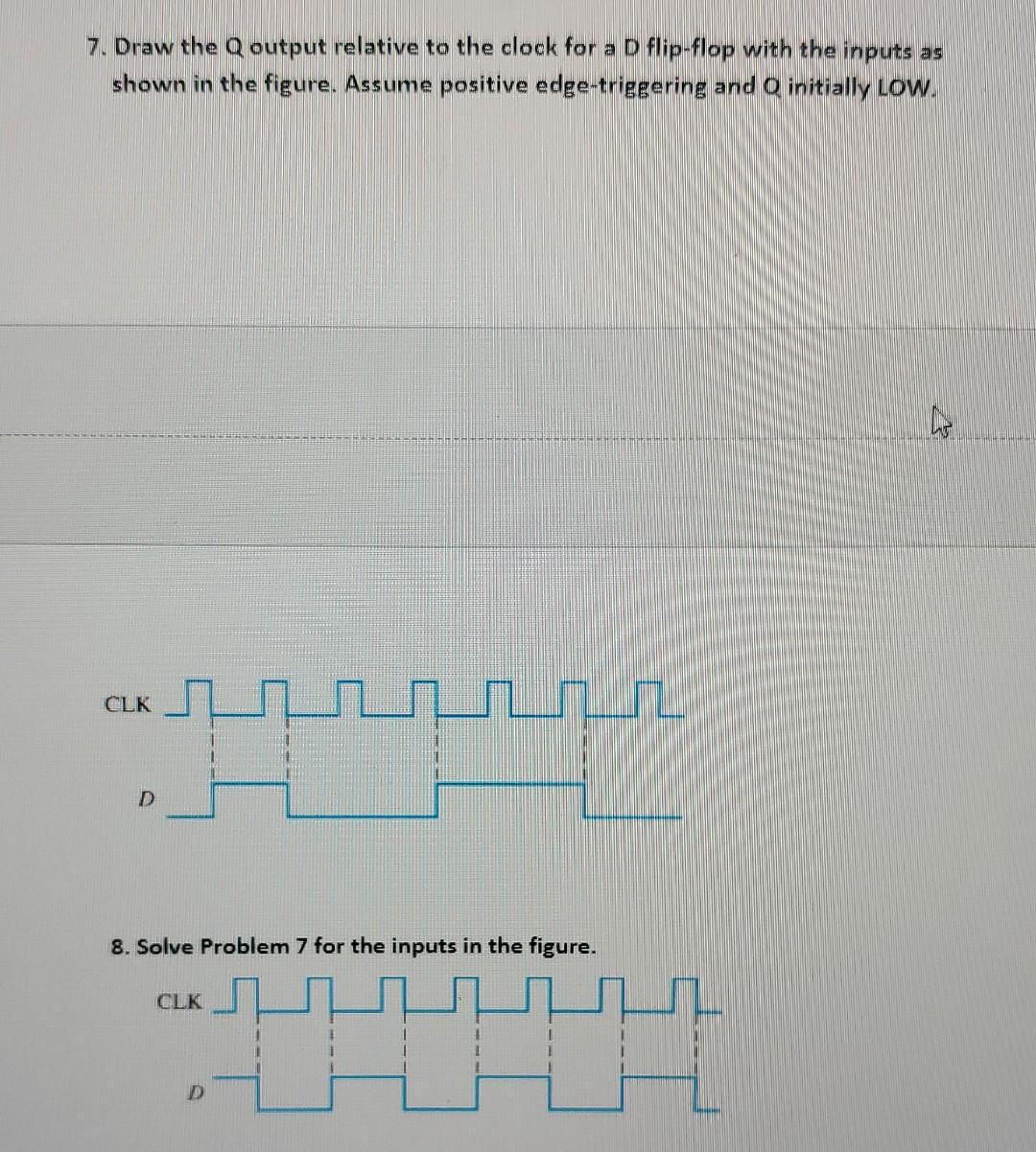 Solved 7. Draw the Q output relative to the clock for a D | Chegg.com