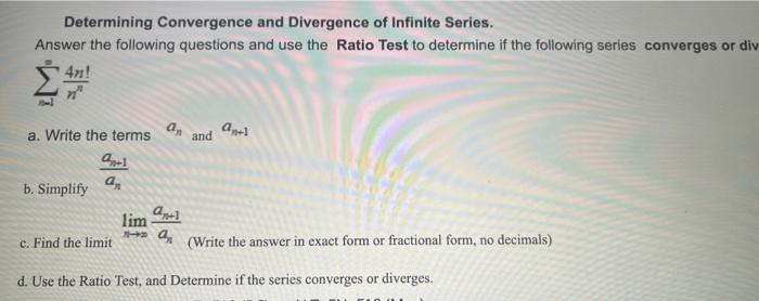 Solved Determining Convergence and Divergence of Infinite | Chegg.com