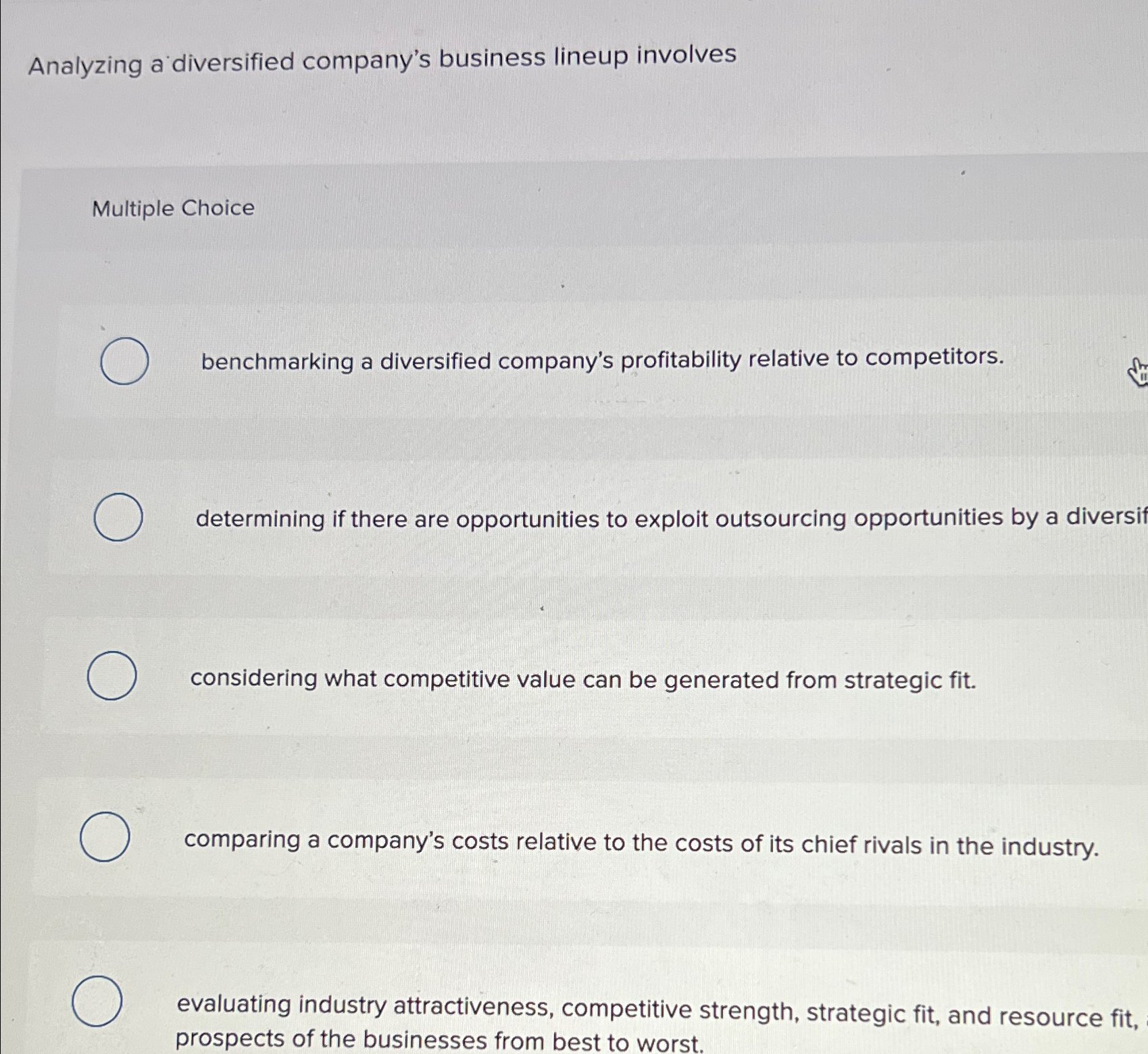 Solved Analyzing a diversified company’s business lineup | Chegg.com