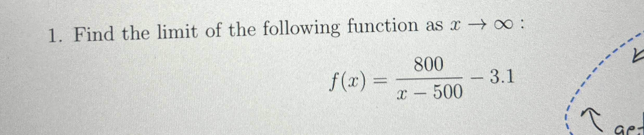 Solved Find the limit of the following function as x→∞ | Chegg.com
