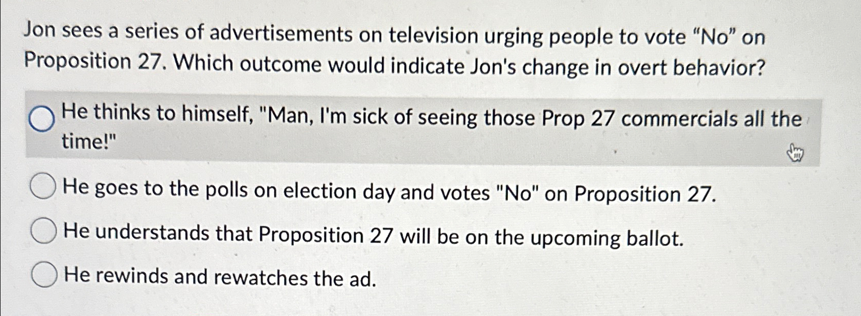 Solved Jon sees a series of advertisements on television | Chegg.com