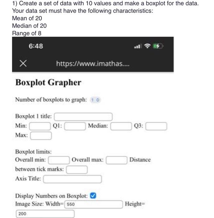 Solved 1) Create a set of data with 10 values and make a | Chegg.com