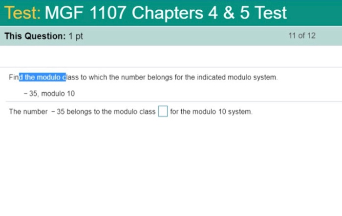 Solved Test: MGF 1107 Chapters 4 & 5 Test This Question: 1 | Chegg.com