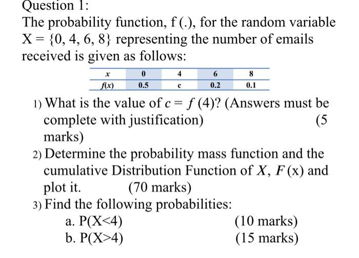 Solved Question 1: The probability function, | Chegg.com