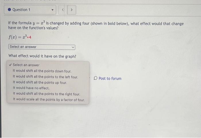 Solved If the formula y=x3 is changed by adding four (shown | Chegg.com