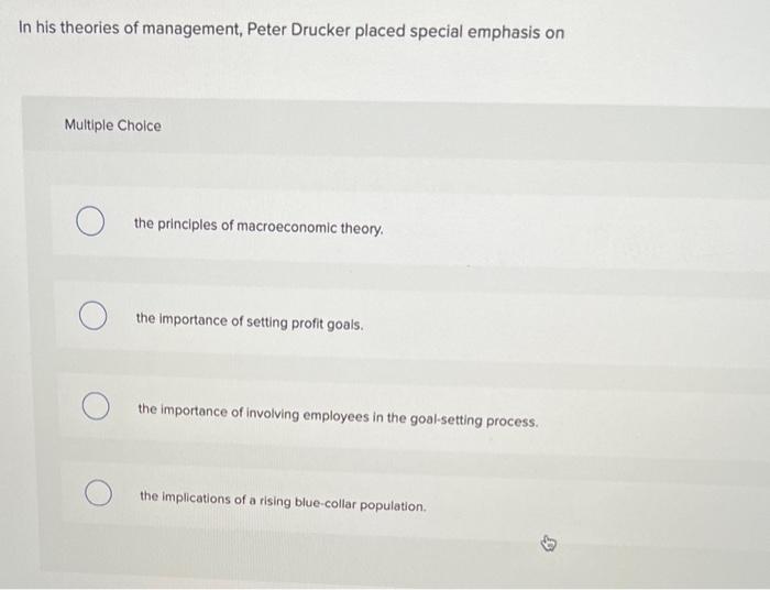 Solved In his theories of management, Peter Drucker placed | Chegg.com