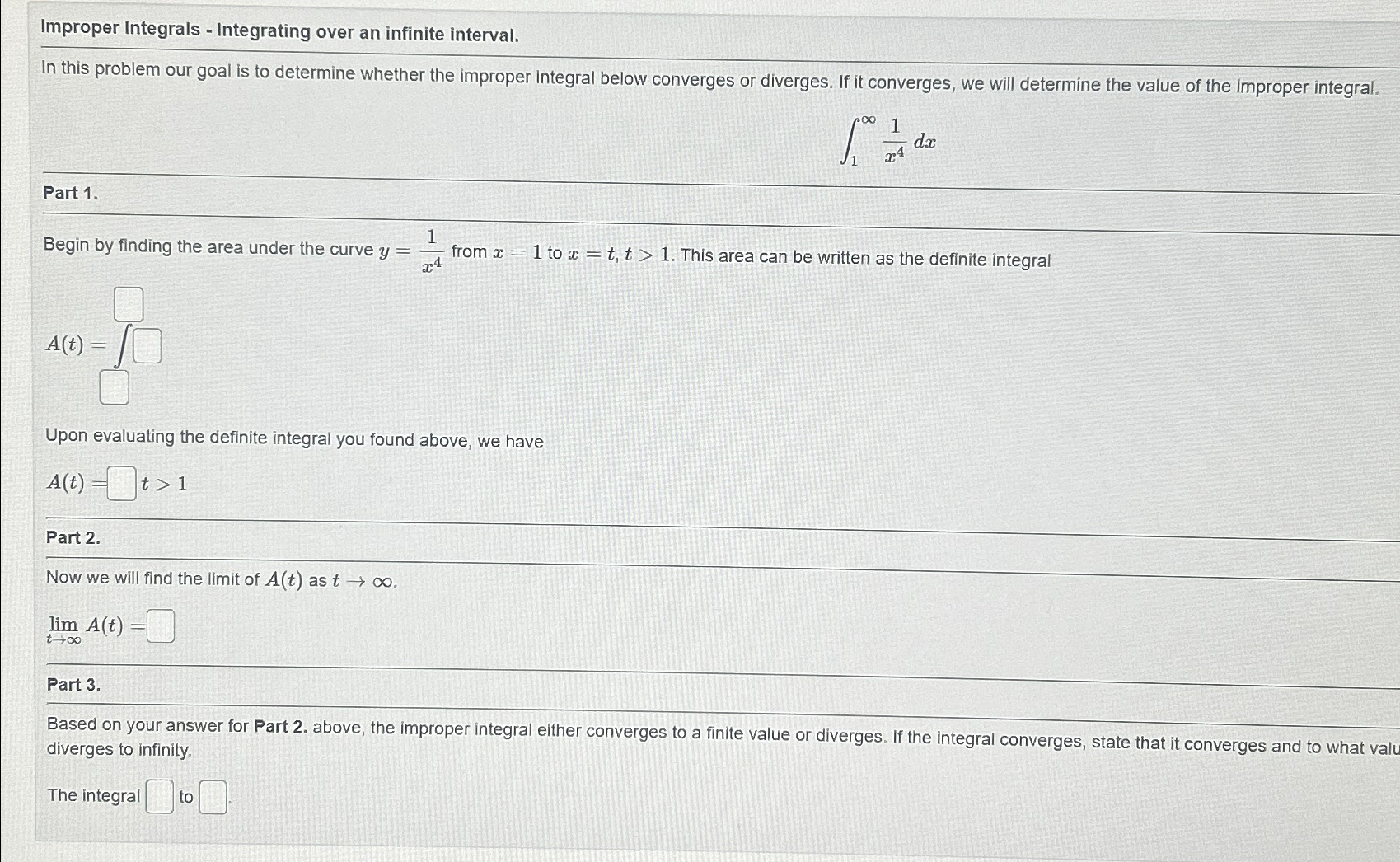 Solved Improper Integrals - ﻿Integrating over an infinite | Chegg.com