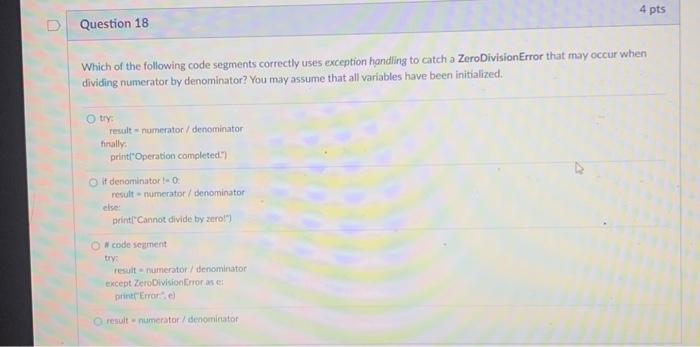 Solved Question 17 4 pts Which of the following code | Chegg.com