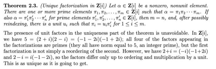 Solved m. If Theorem 2.3. (Unique factorization in Z[i]) Let | Chegg.com