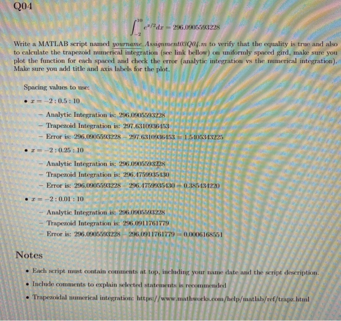 Solved Q04 et/2dr = 296.0905593228 Write a MATLAB script | Chegg.com