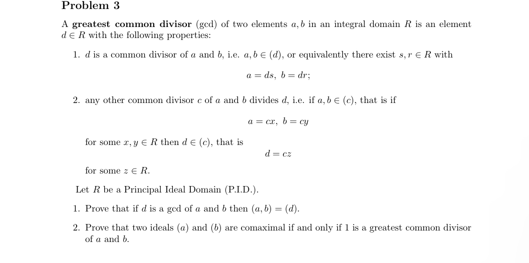Solved Problem 3A greatest common divisor (gcd) of ﻿two | Chegg.com
